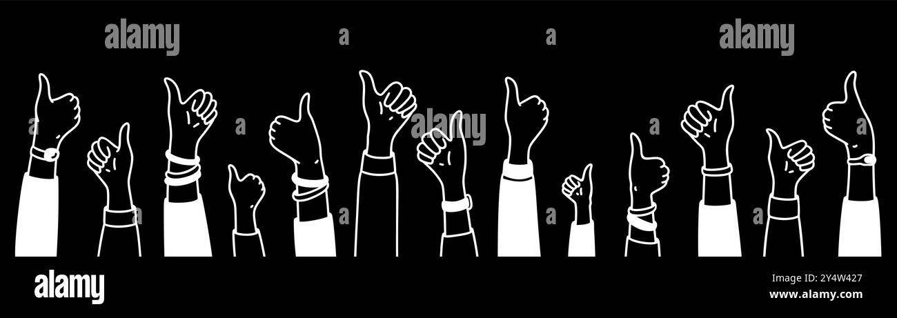 Doodle raising hands with thumb up background. Blackboard crayon ...