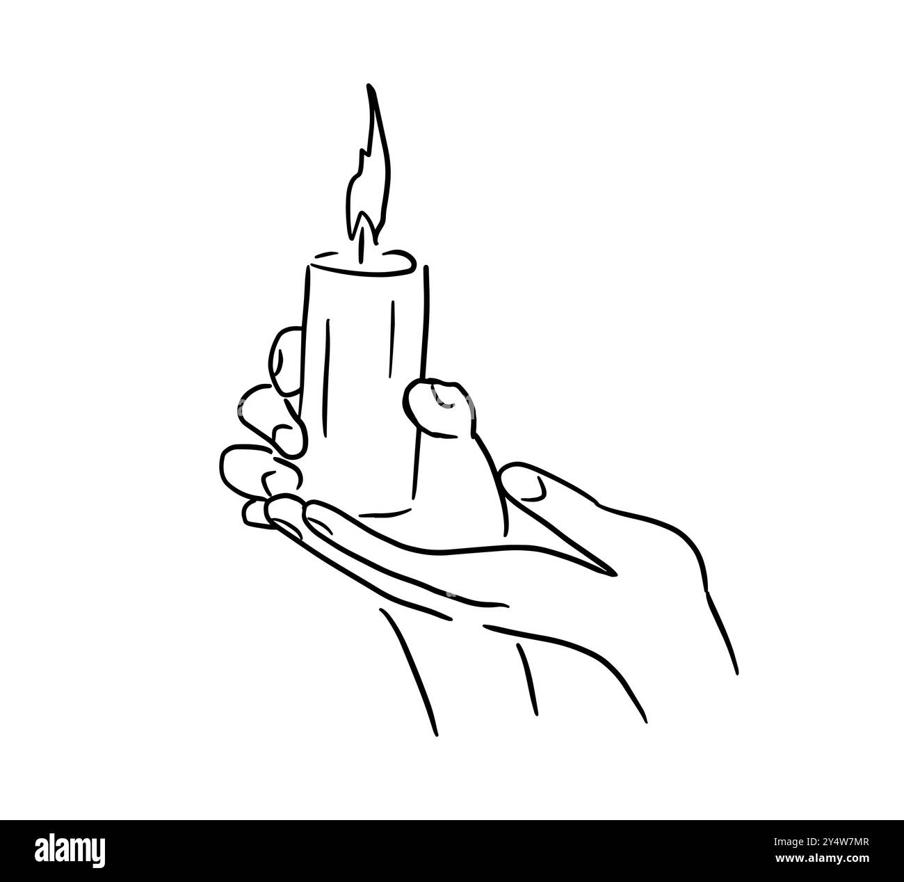 Candle in hands prayer. a religious symbol of faith in God. hand drawn ...