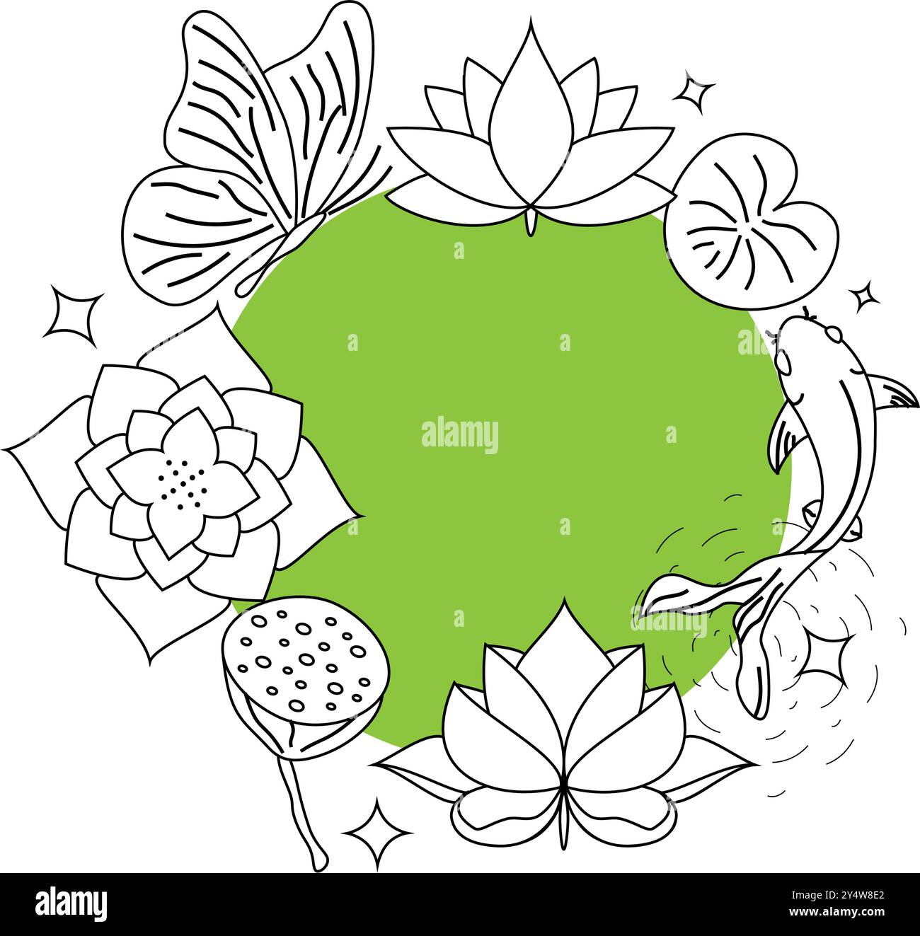 Round Lotus Floral, Line Art Illustration Vector Stock Vector Image ...