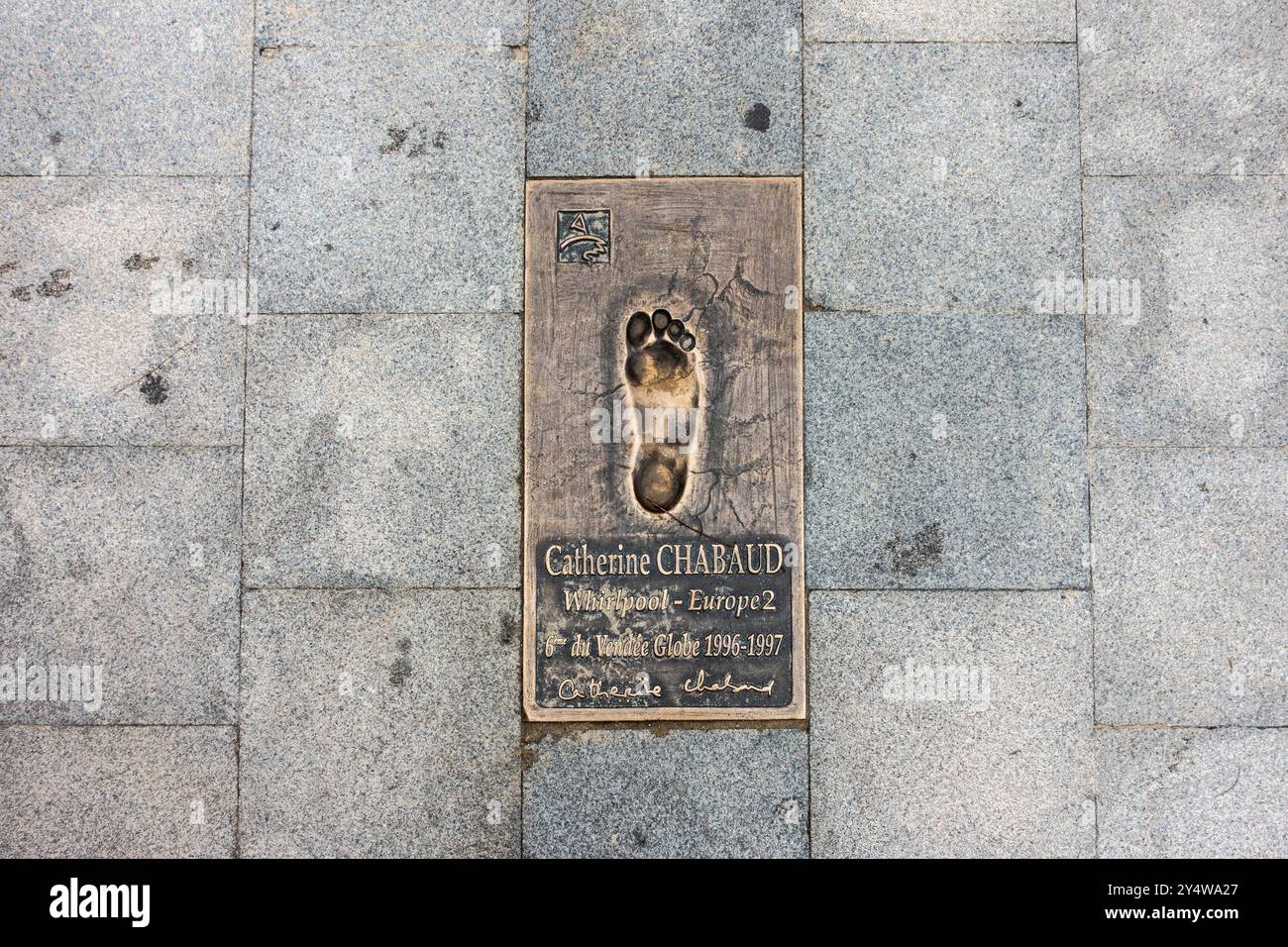 A bronze footprint of Catherine Chabaud, French yachtswoman, journalist ...