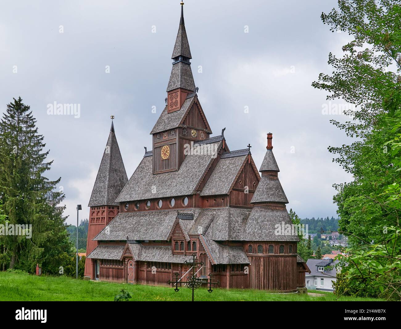 The Gustav-Adolf-Stave-Church in the small town of Hahnenklee in the ...