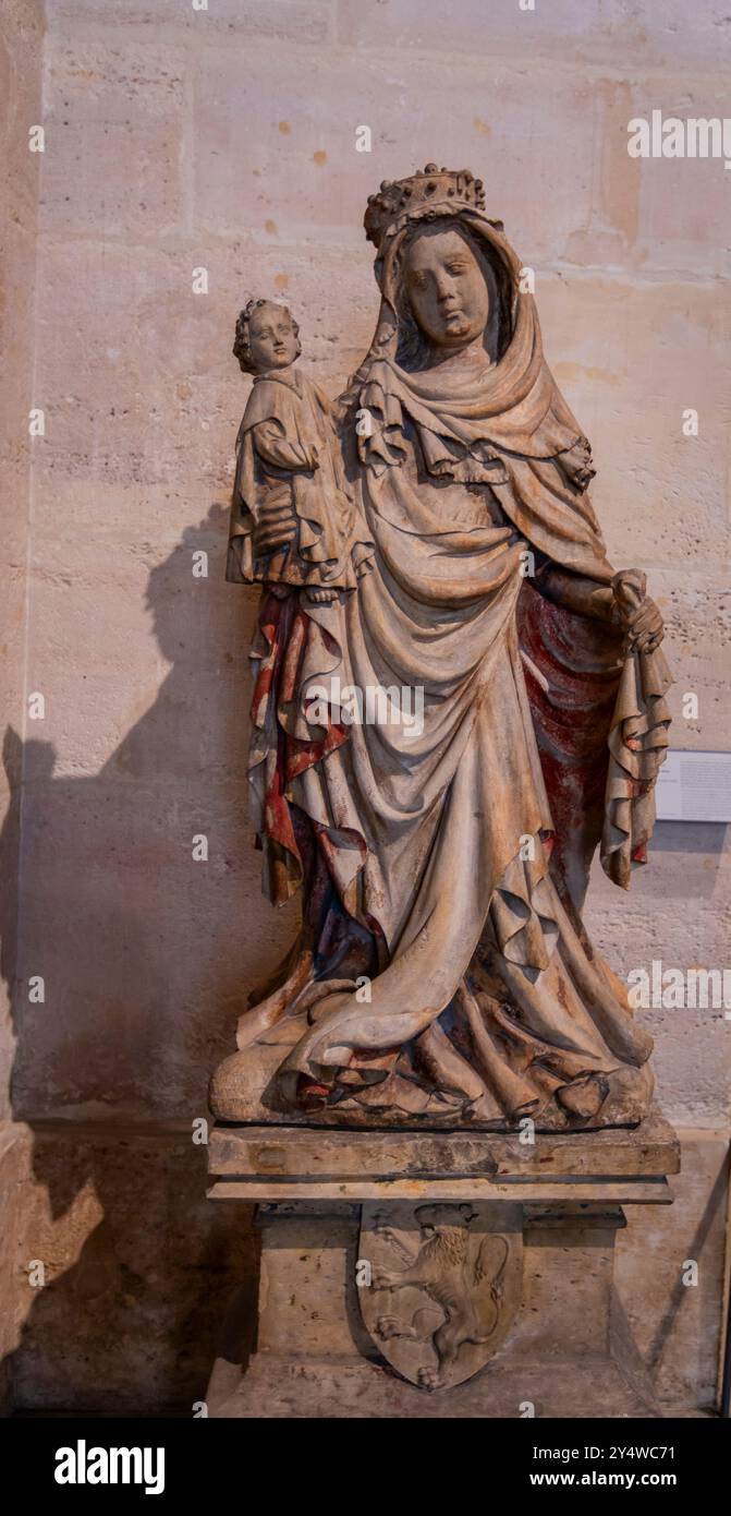 Stone sculpture of Virgin Mary with the Christ child from Louvre museum ...