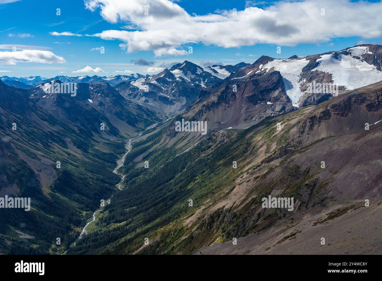 Alpine valley displaying a Receding Glacier in North British Columbia ...