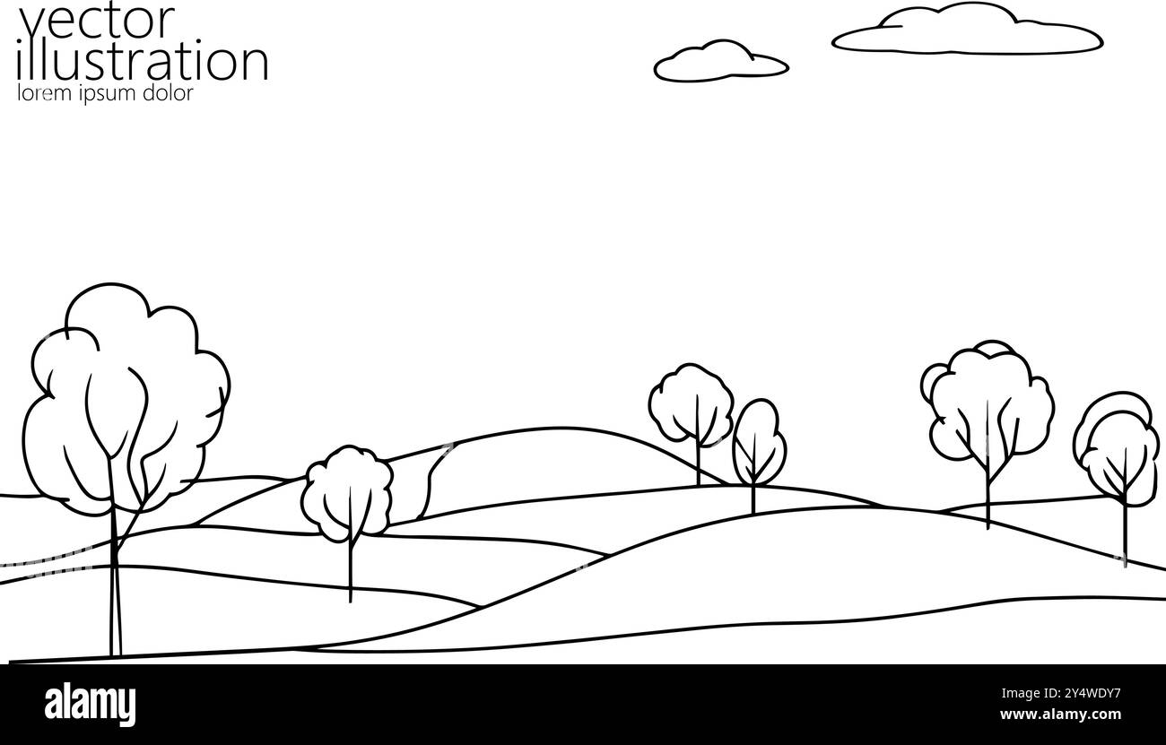 Single continuous line art tree park alley. Outdoors garden landscape ...