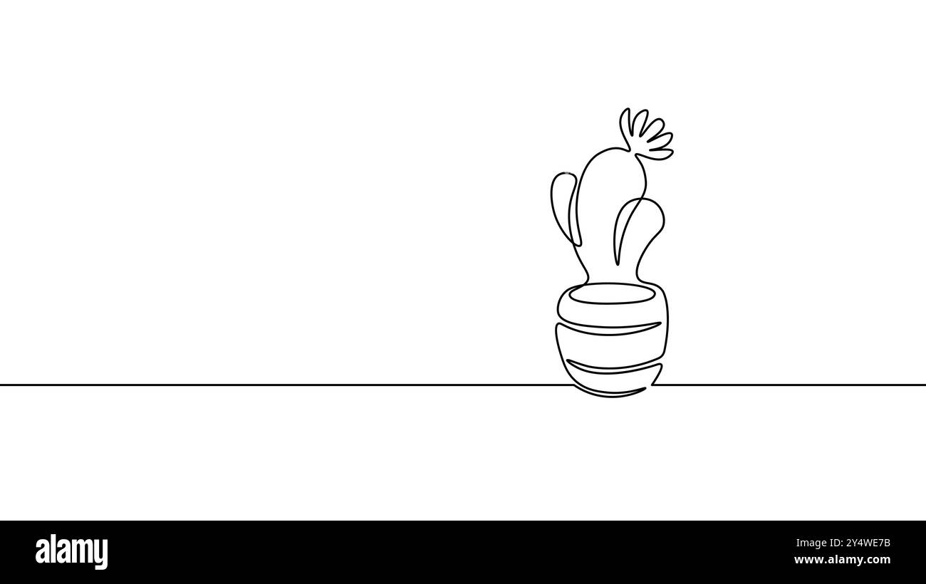 Cactus succulent plants. Home plants one line ink sketch flowers in a ...