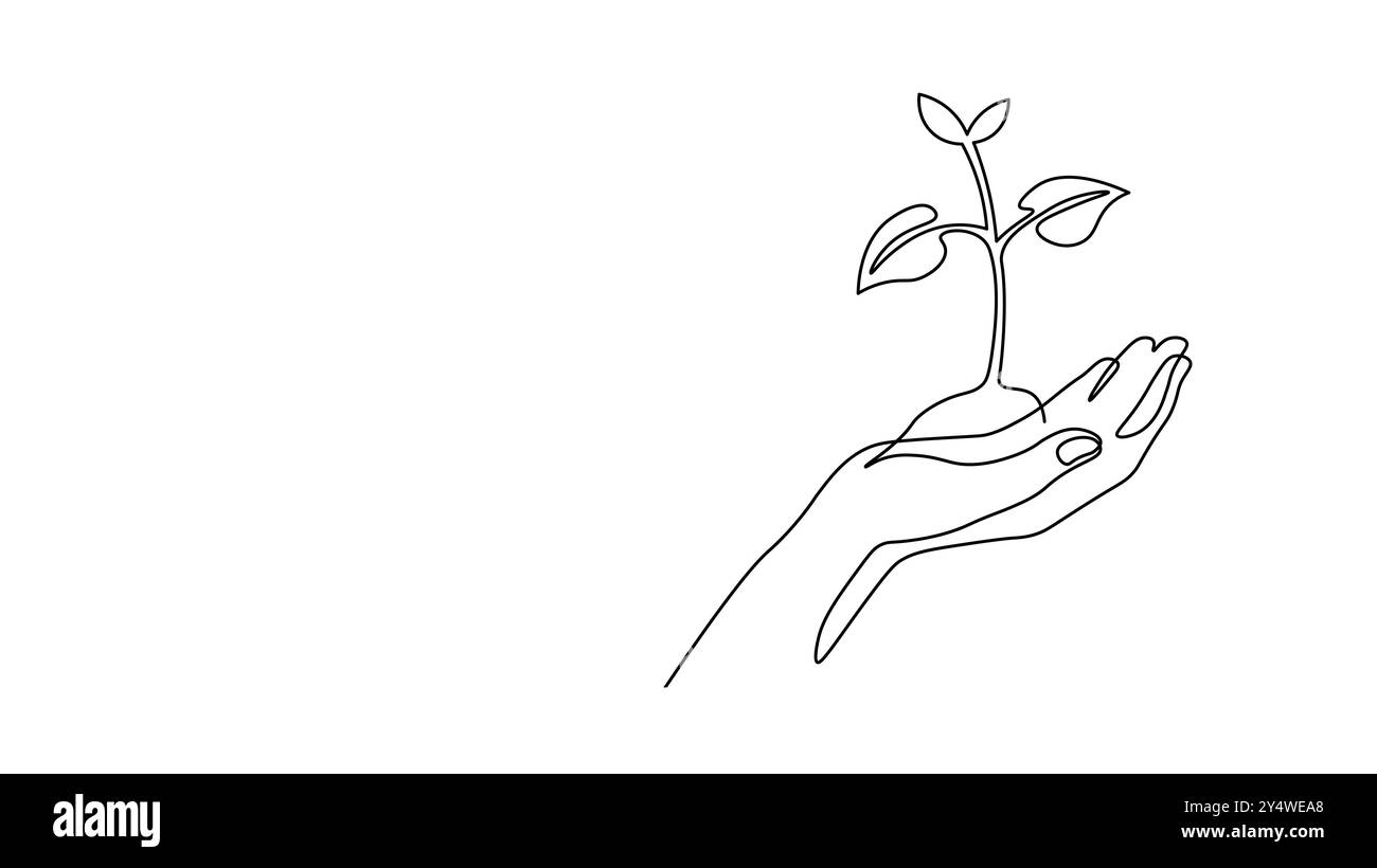 Single continuous line art growing sprout. Plant leaves seed grow soil ...