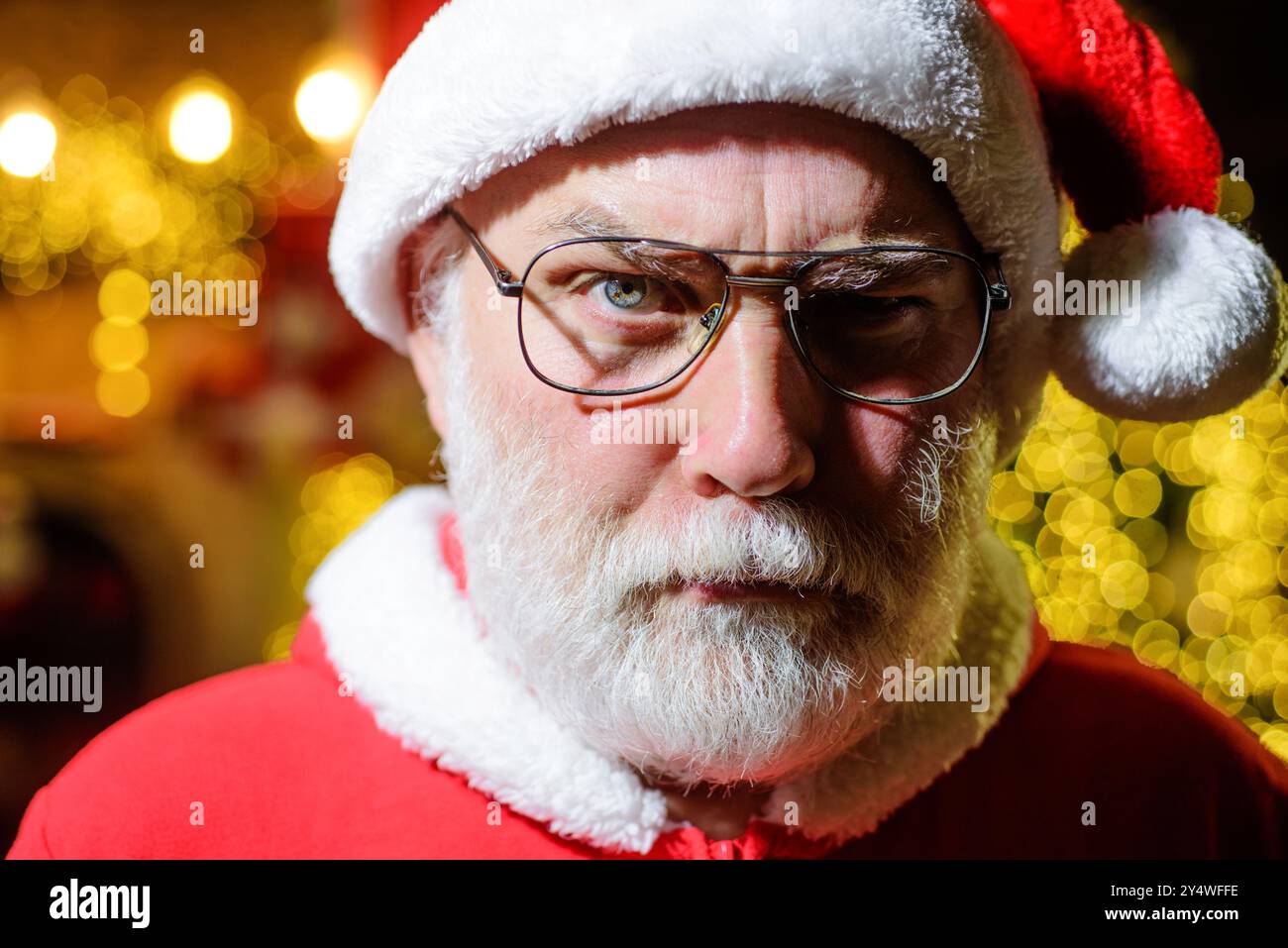 Merry Christmas and happy New year. Closeup portrait of serious Santa ...