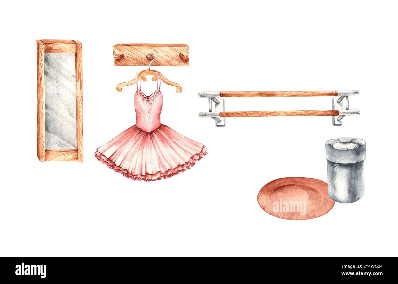 Watercolor ballet room interior with accessories and furniture Stock ...