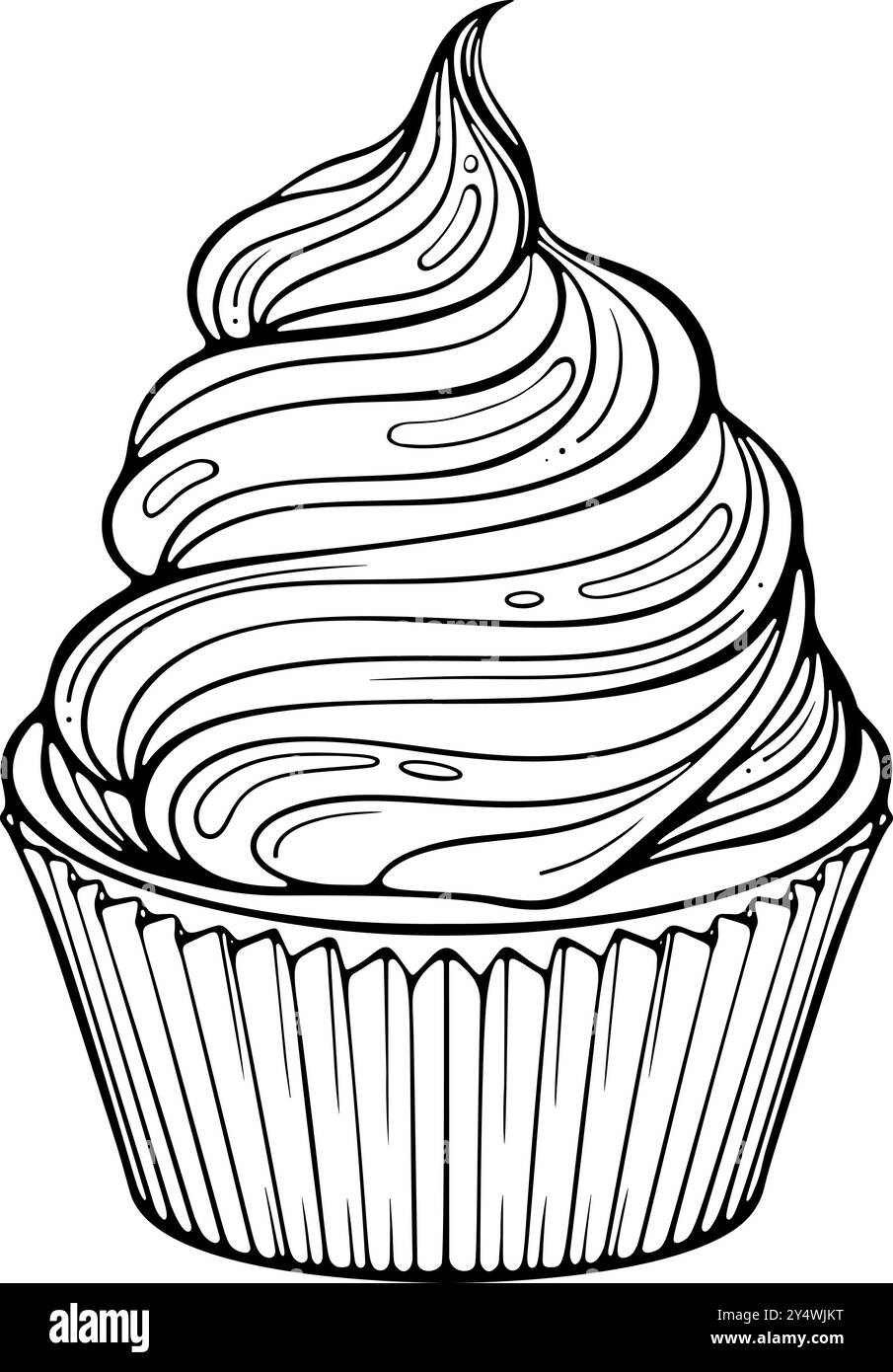 Cupcake with whipped cream line art Stock Vector Image & Art - Alamy