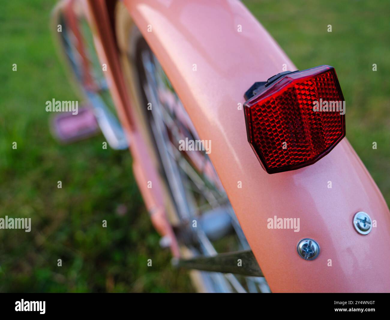 Closeup of the rear stop sign reflector of the retro bicycle Stock ...