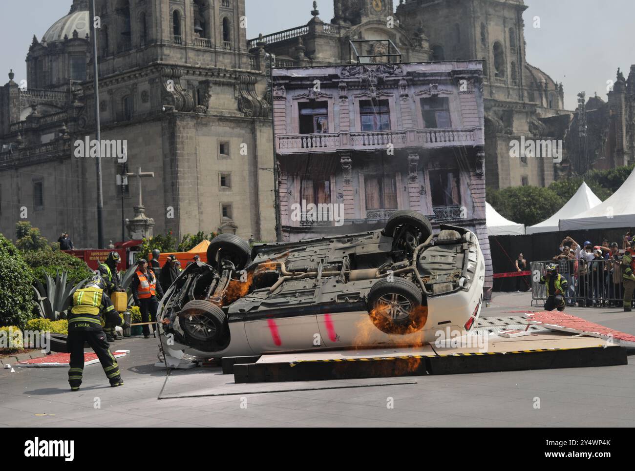 Non Exclusive: Rescuers and firefighters simulate an accident caused by ...