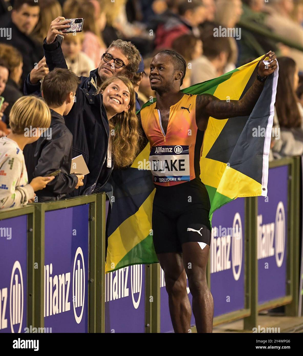 Ackeem Blake of Jamaica celebrates with fans after competing in the men ...