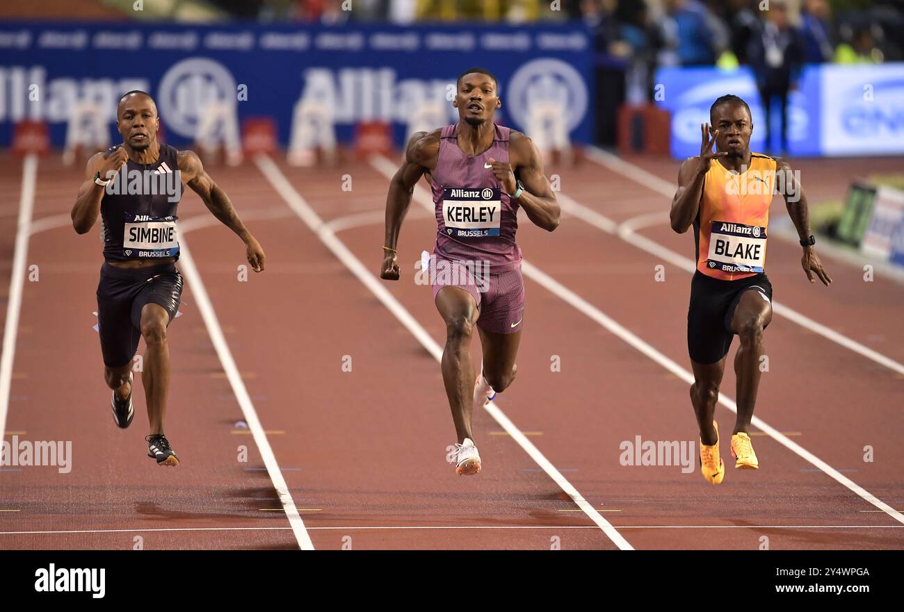 Akani Simbine, Fred Kerley, and Ackeem Blake competing in the men 100m ...
