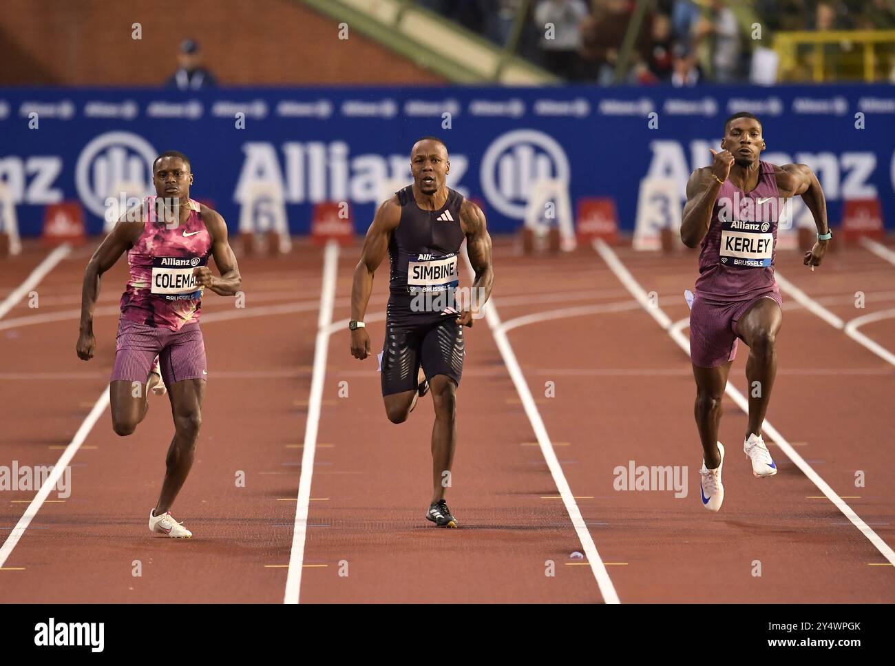 Christian Coleman, Akani Simbine and Fred Kerley competing in the men ...