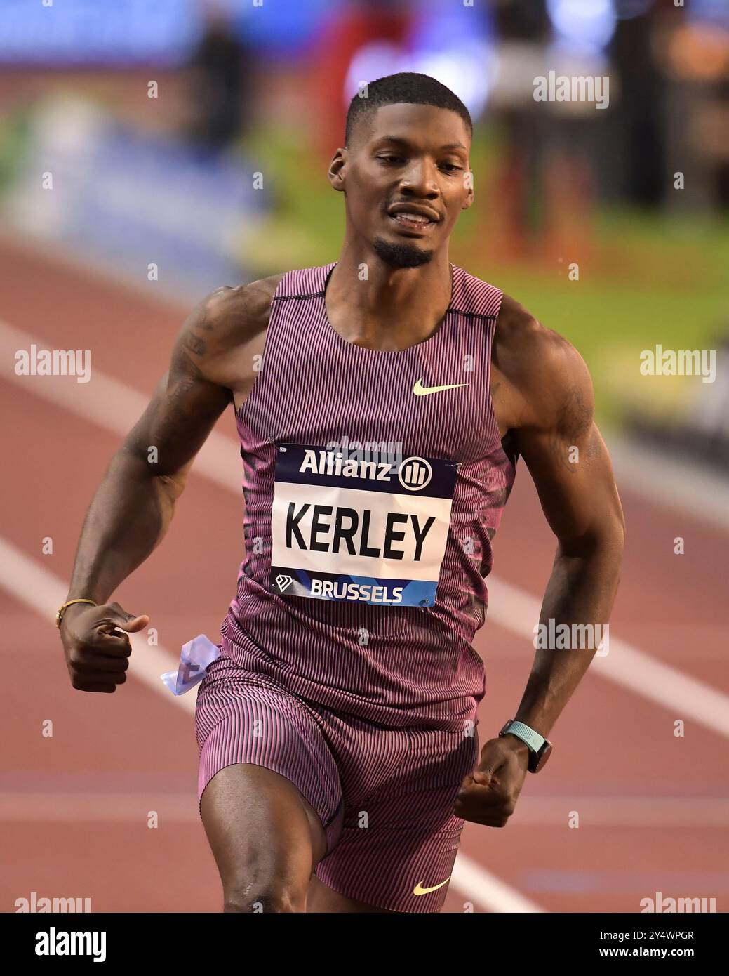 Fred Kerley of the USA competing in the men 100m at the Memorial Van ...