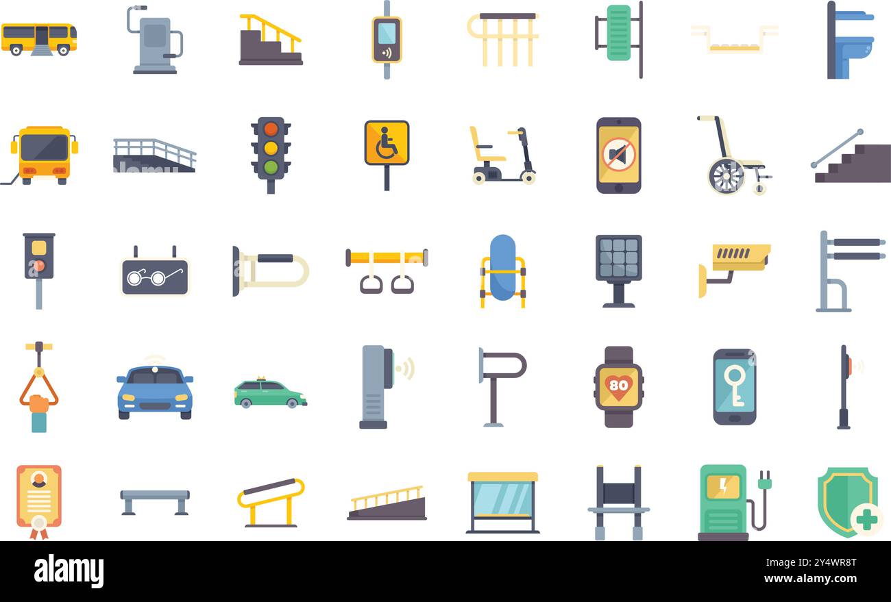 Set of flat isolated icons featuring urban, traffic, smart technologies ...