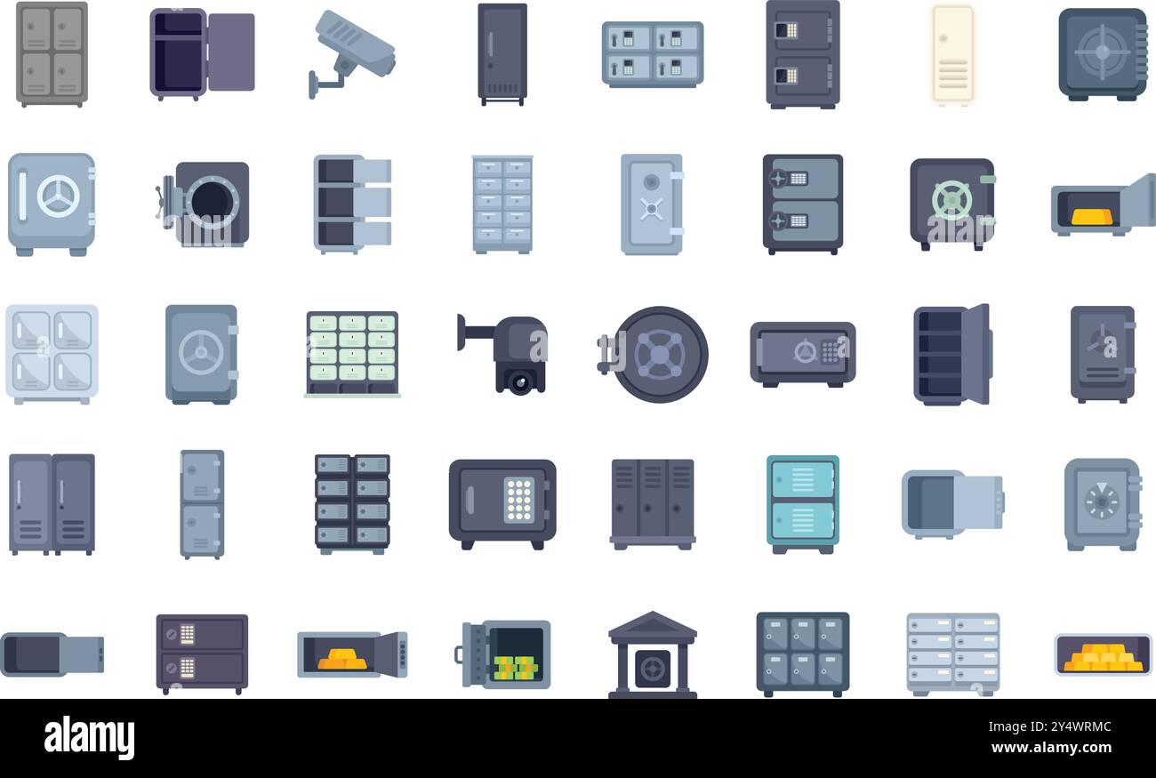 This is a vector illustration set featuring various security systems ...