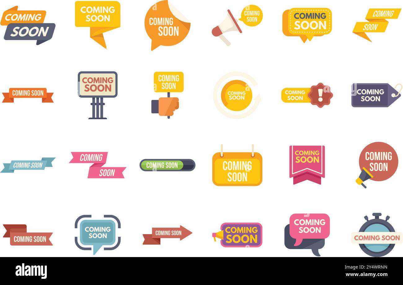 This set features various coming soon announcement designs with ...