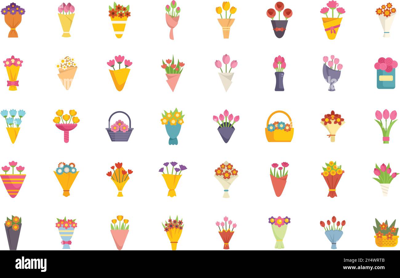Set of colorful flower bouquets in different styles for every occasion ...