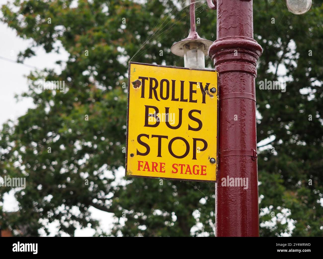 Trolley bus stop sign Stock Photo - Alamy