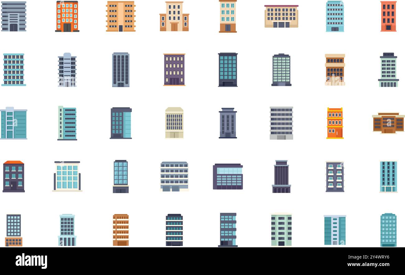This vector collection showcases various buildings embodying modern ...