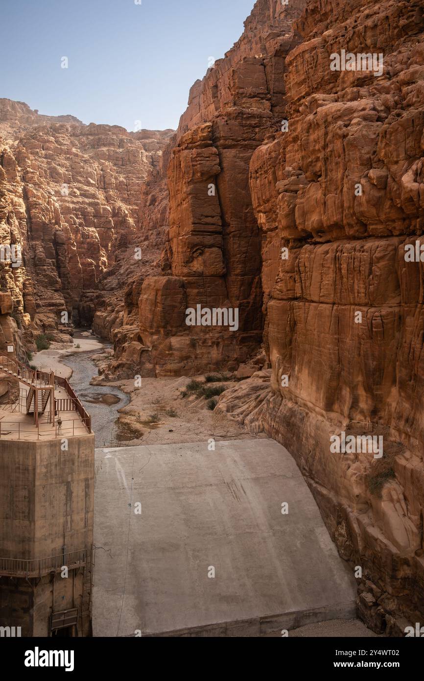 Vertical Landscape of Rocky Cliff with Stream in Wadi Mujib. Biosphere ...