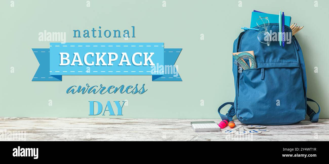 Banner for National School Backpack Awareness Day with bag and supplies ...