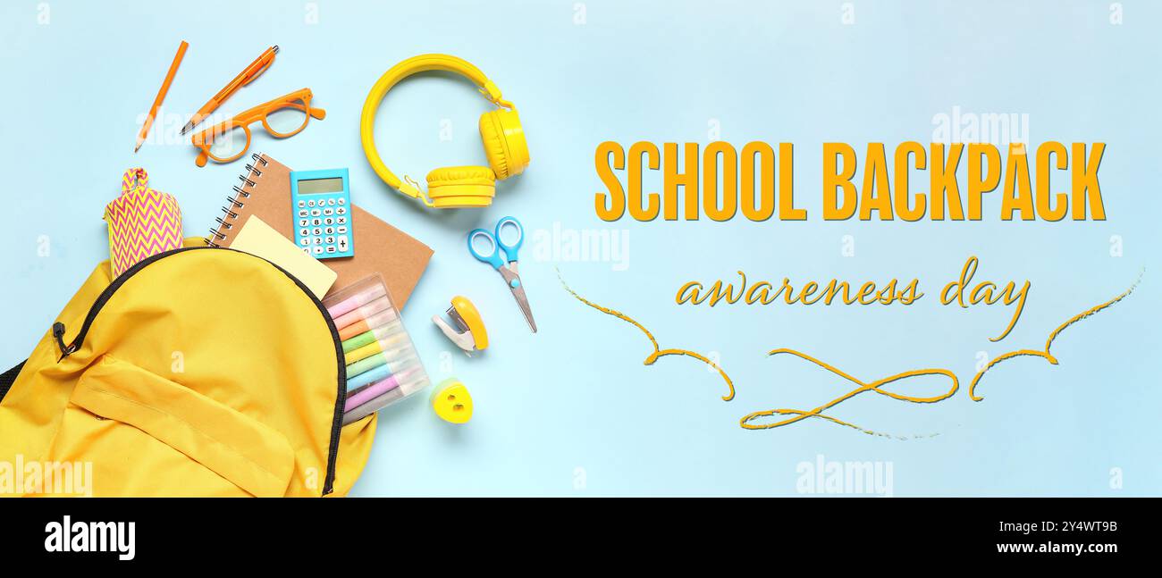 Banner for National School Backpack Awareness Day with bag and supplies ...