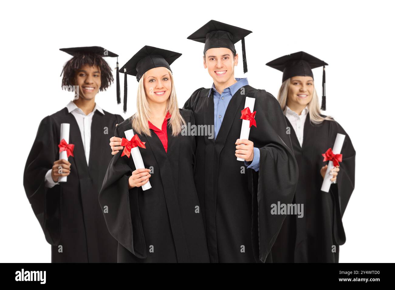 Group of male and female graduate students celebrating isolated on ...