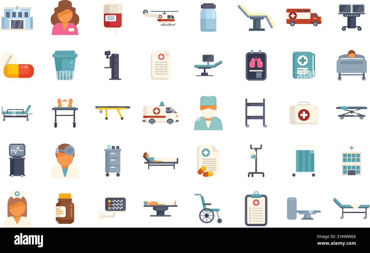 This set of icons shows the many different aspects of hospital medical ...