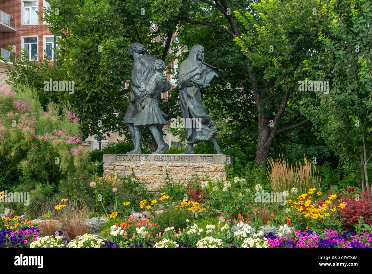 The Selkirk Settlers monument in Winnipeg, Manitoba, Canada Stock Photo ...
