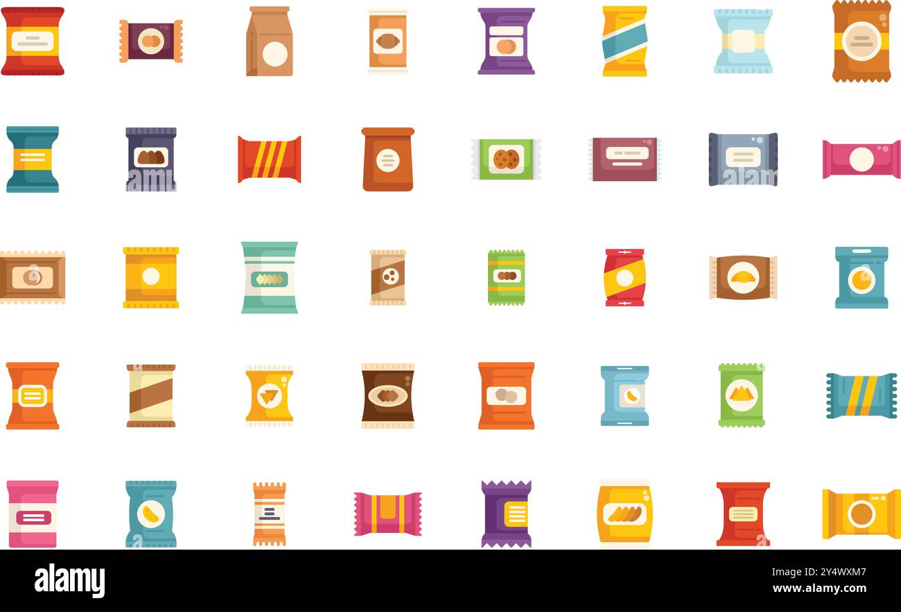 Snack packaging collection featuring various colors and shapes ...