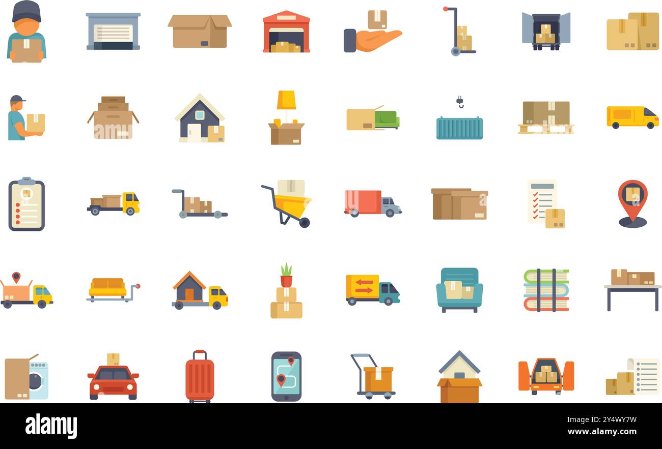 This image depicts various icons related to delivery services ...