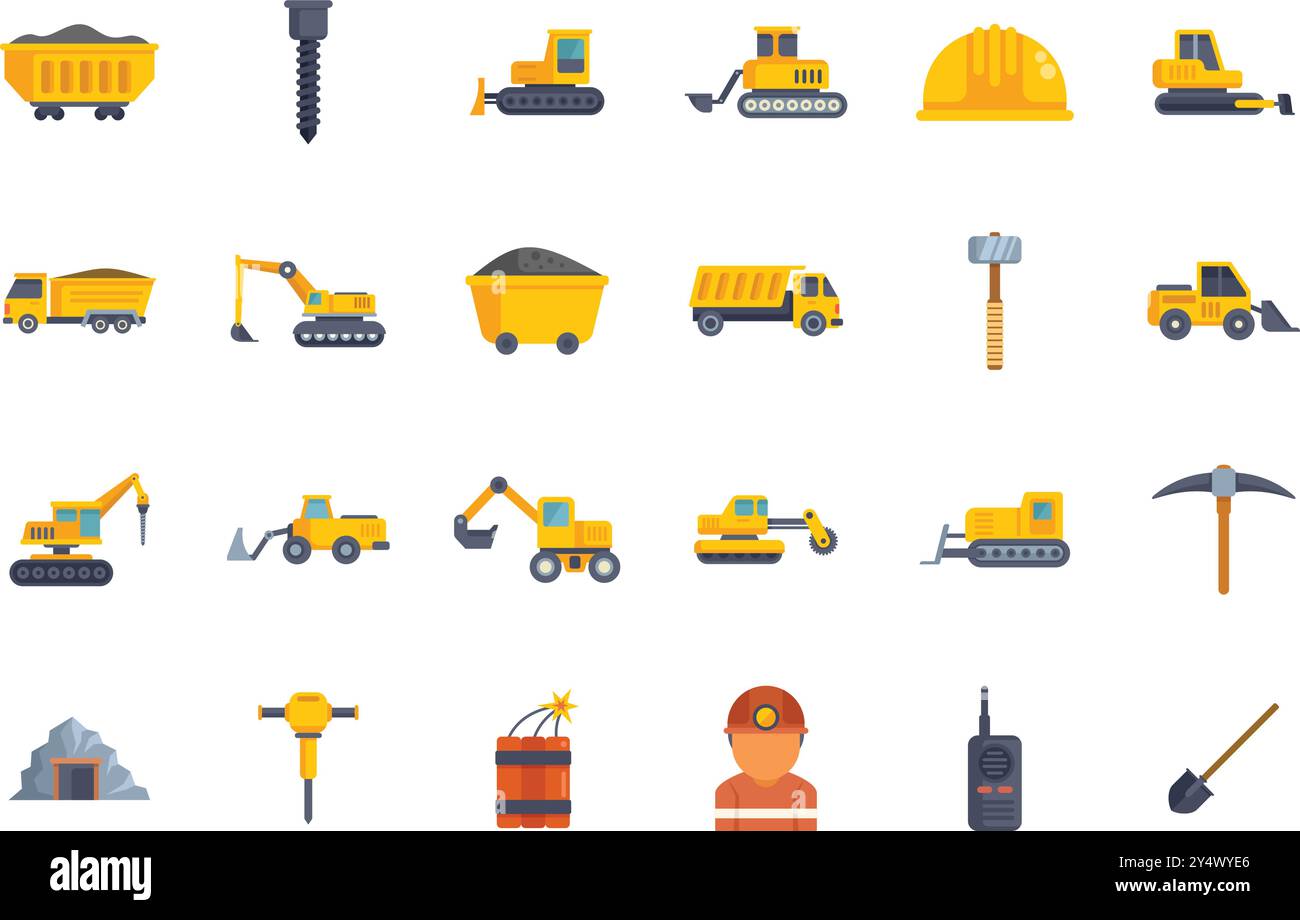 This set of icons represents various aspects of the mining industry ...
