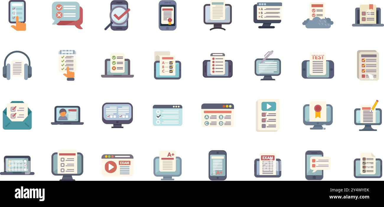 Set of icons showing different ways to take online tests using ...