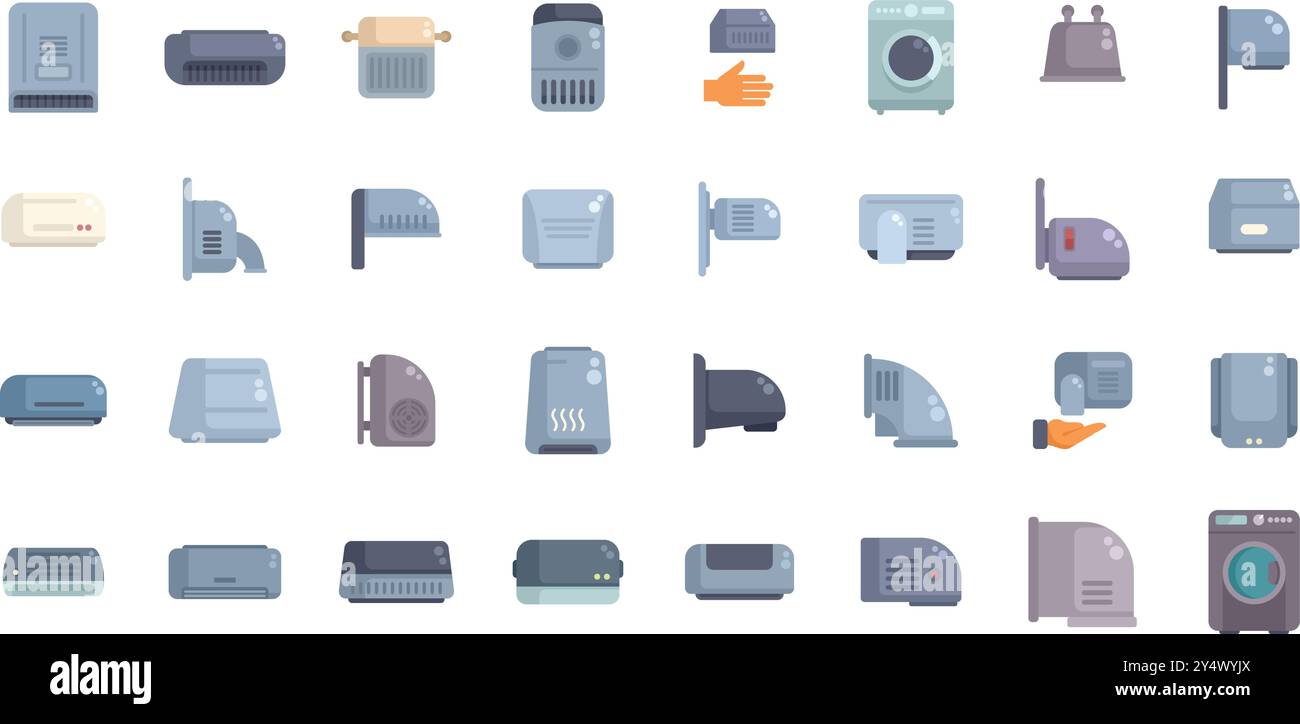 This illustration features a comprehensive set of icons depicting home ...