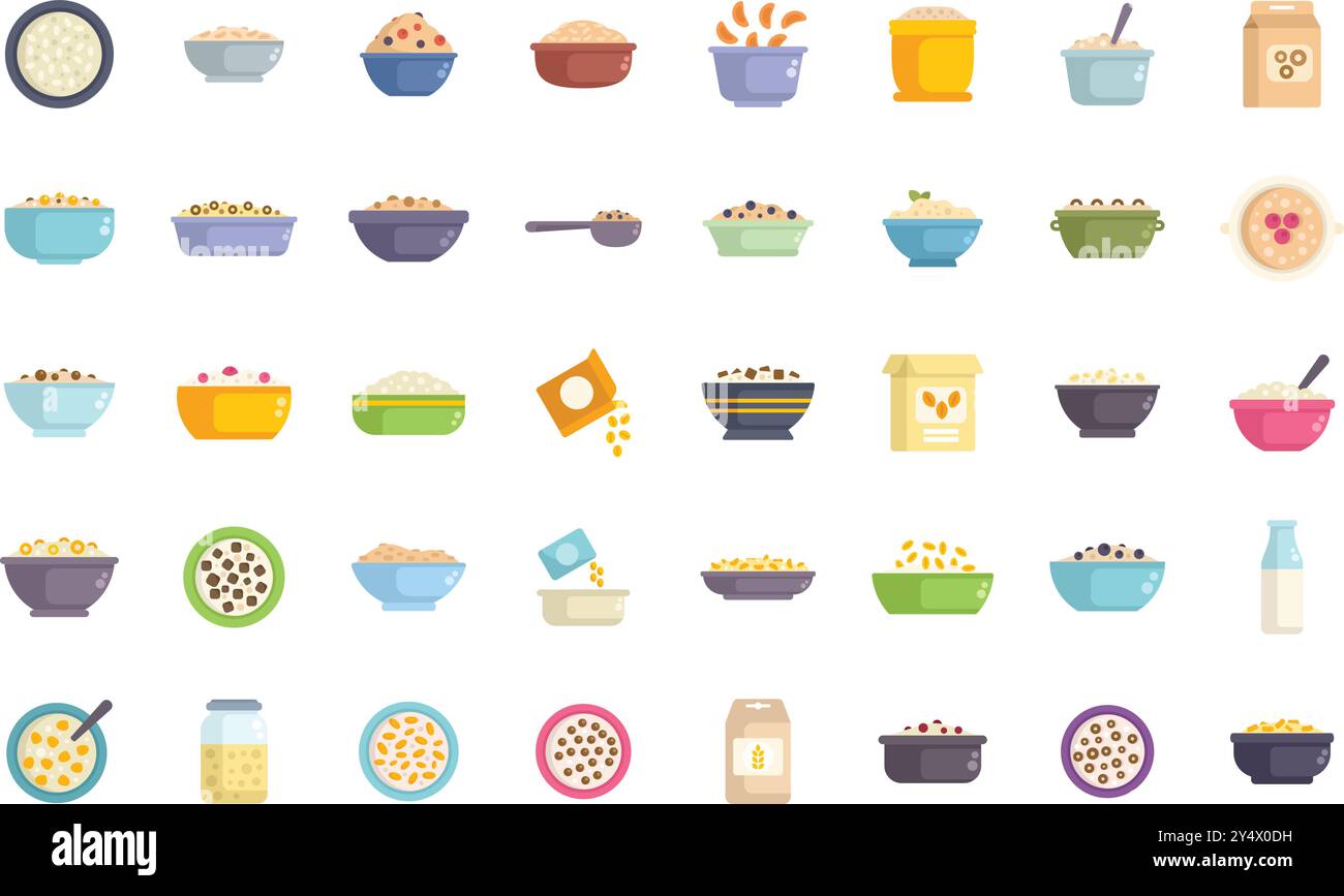 Big set of delicious porridge icons showing different types of porridge ...