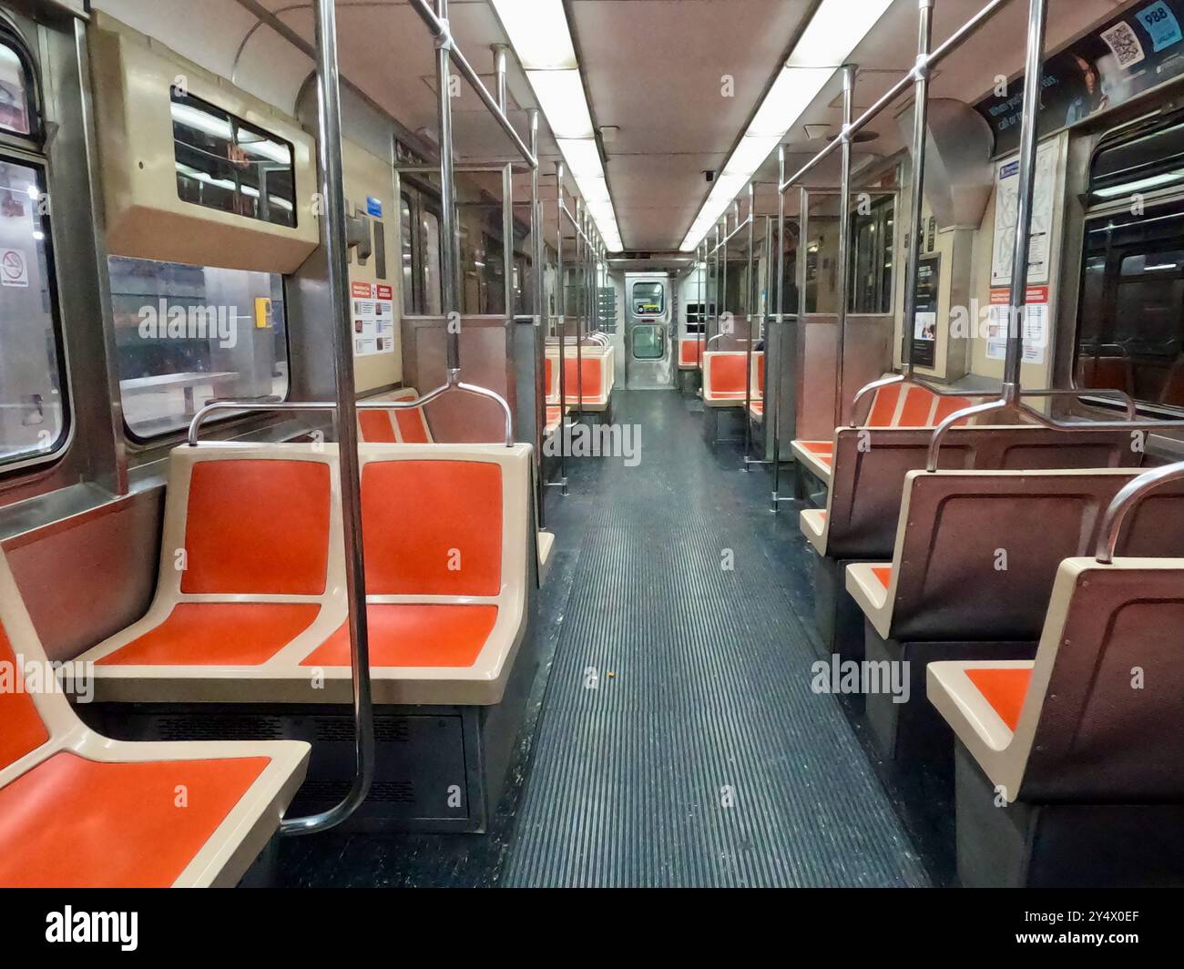 The interior of a Broad Street Line subway car on the southbound leg of ...