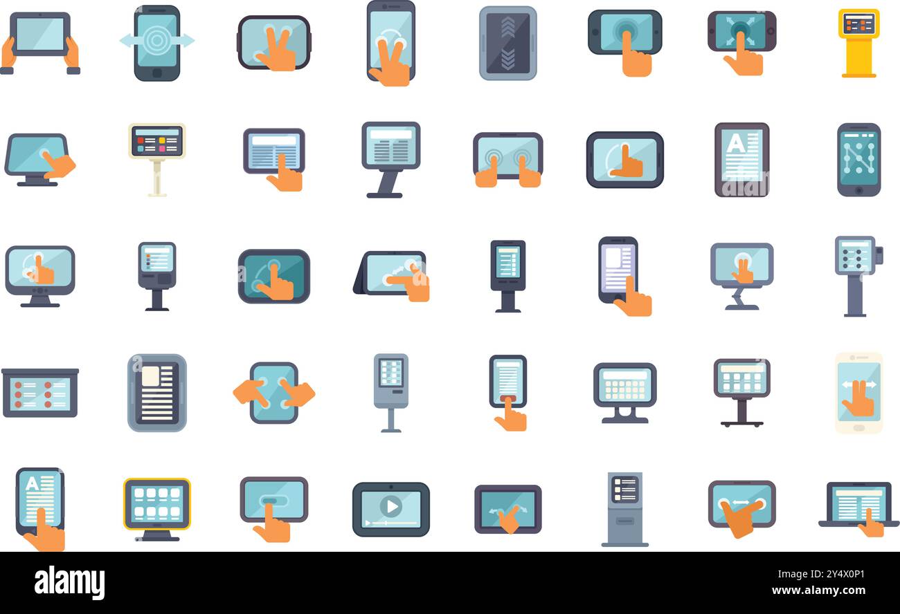 This is a set of icons representing people interacting with touch ...