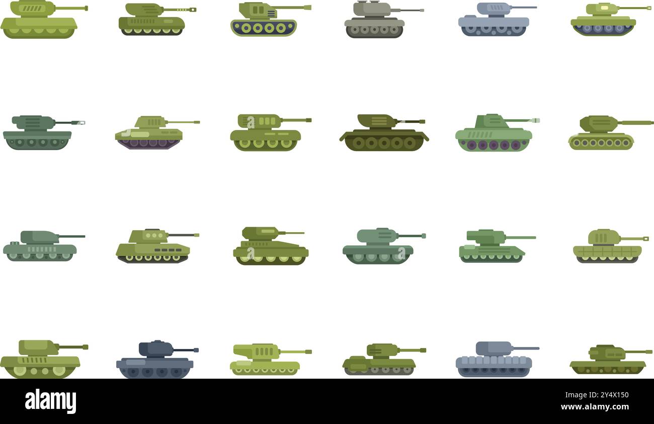 Set of military tanks, of various models, aiming forward, on a white background Stock Vector ...