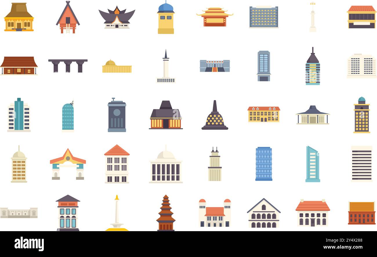 Huge set of indonesian famous building icons, showcasing the country's ...