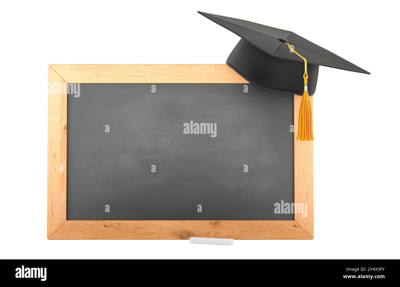 Blank School Blackboard, with graduation cap and chalk, front view 3D ...