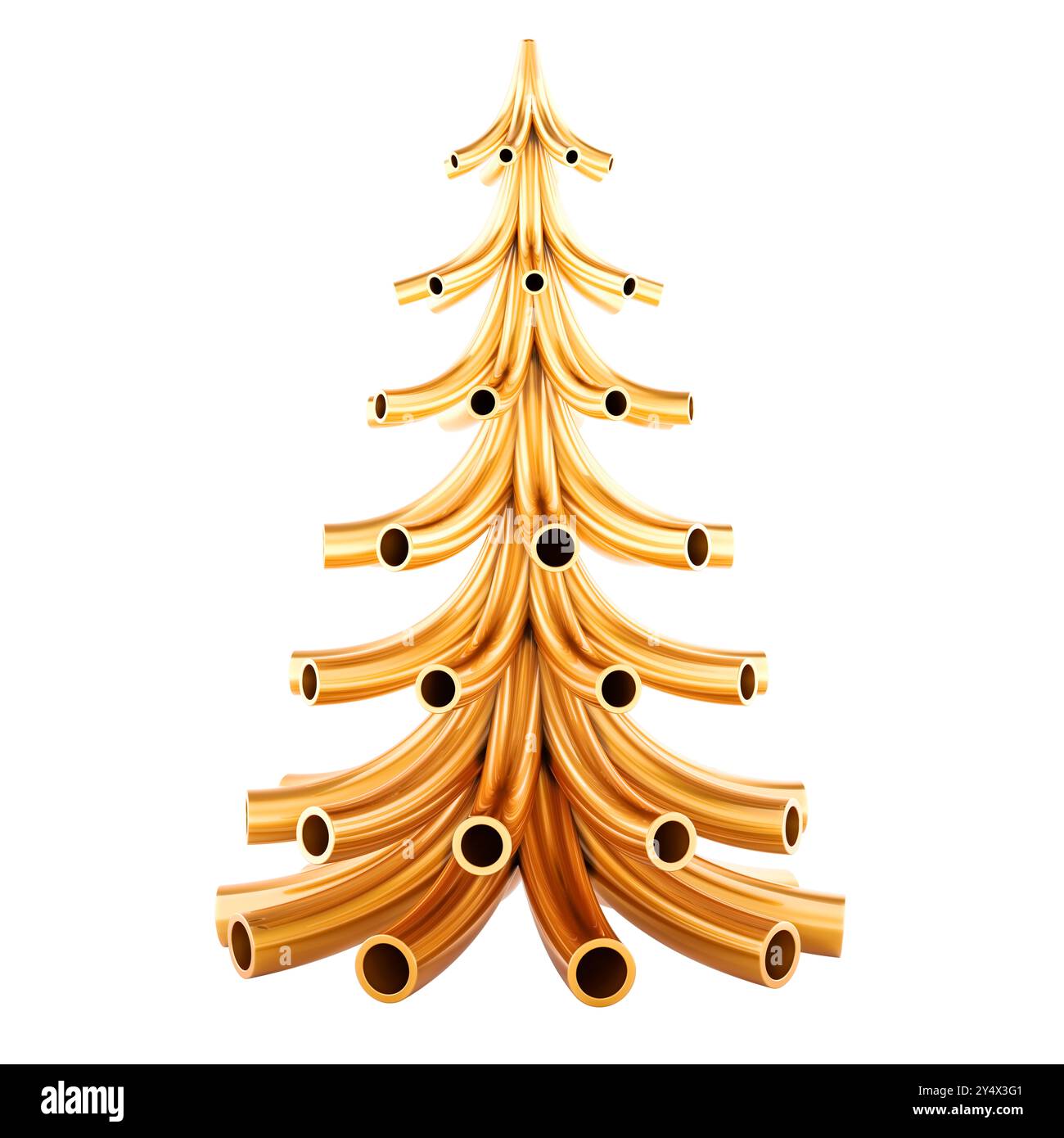 Abstract Christmas Tree from copper, bronze tubes, pipes. 3D rendering ...