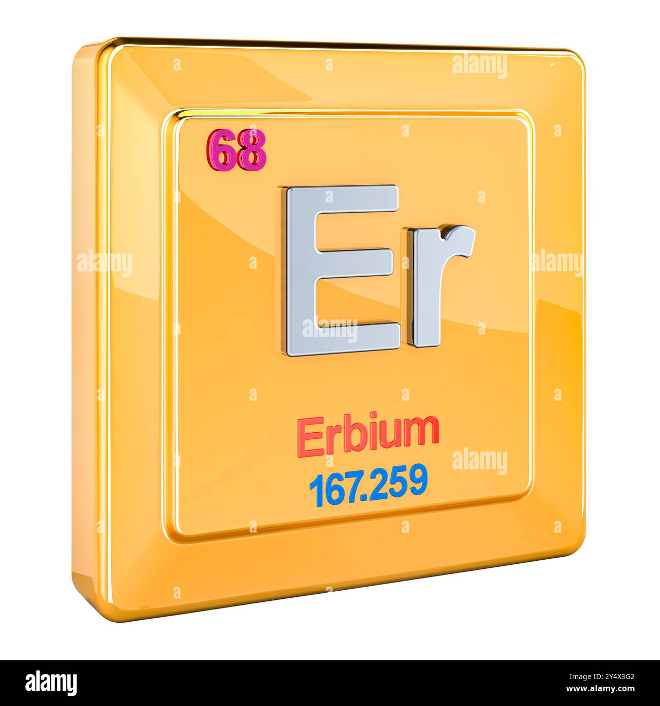 Erbium Er, chemical element sign with number 68 in periodic table. 3D ...