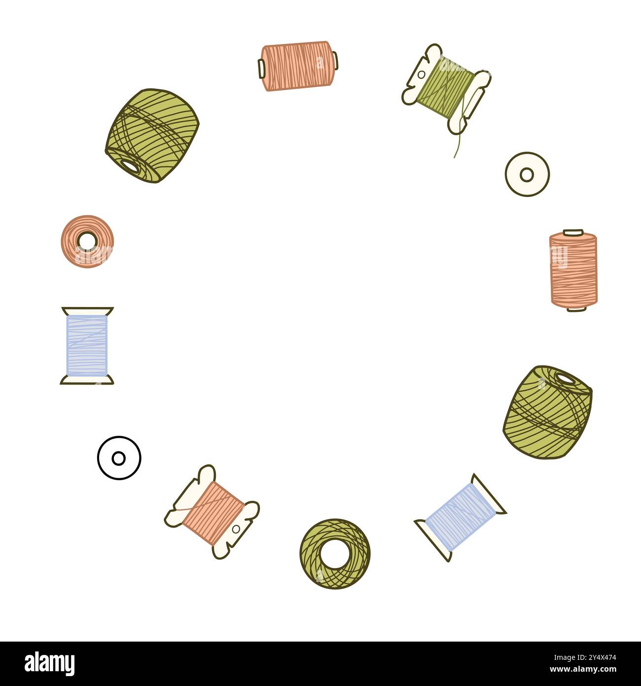 Threads Spools Wreath. Sewing or Needlework Circle Frame, Border for ...