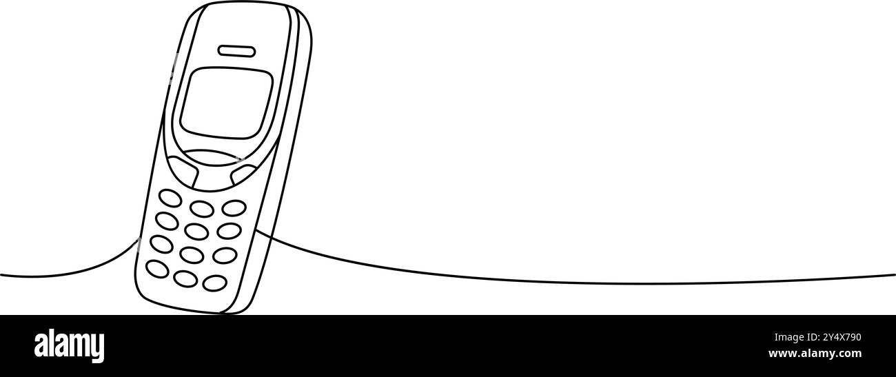 Old mobile phone one line continuous drawing. Retro communication ...