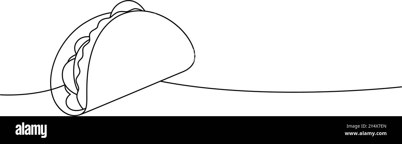 Taco with meat, vegetable and tortilla one line continuous drawing ...