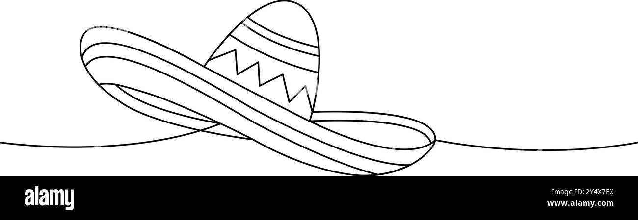 Sombrero one line continuous drawing. Mexican hat. Vector linear ...
