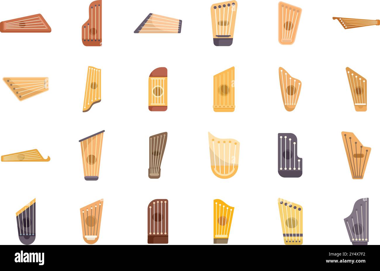 This set shows different types of gusli, a traditional slavic string instrument, typically ...