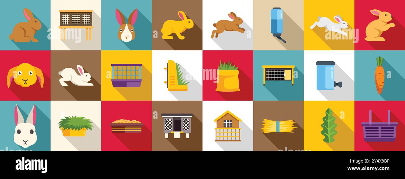Rabbit breeding icons set. Rabbit farming and breeding icons showing ...